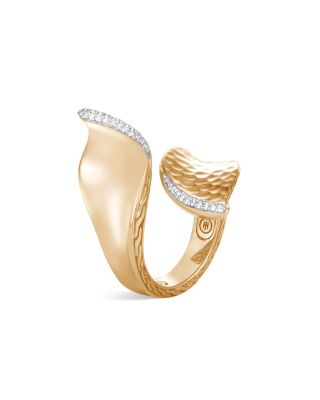 JOHN HARDY 18K Yellow Gold Classic Chain Hammered Wave Bypass Ring with Pavé Diamond ...