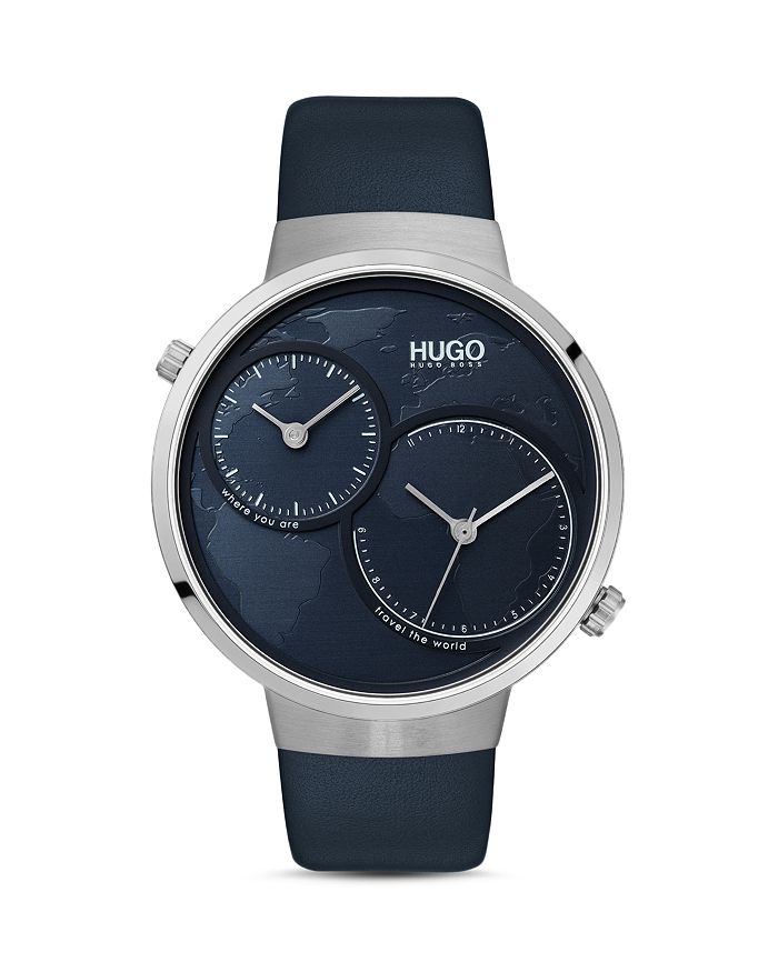 HUGO #TRAVEL Blue Leather Strap Watch, 42mm | Bloomingdale's