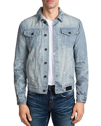 PRPS Hickory Paint-Splattered Stripe Patterned Denim Jacket ...