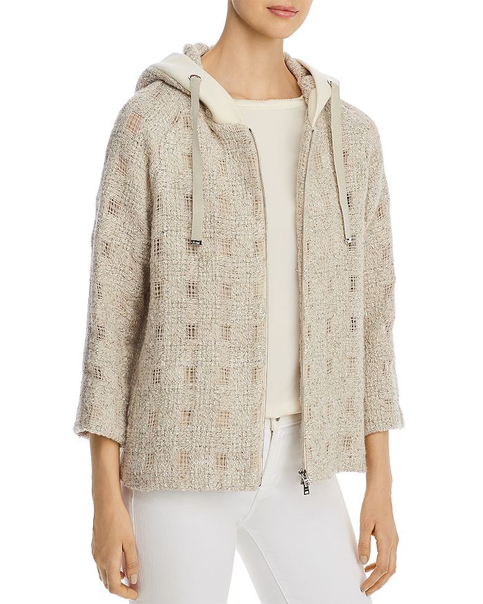Herno Hooded Metallic Tweed Windowpane Jacket - 100% Exclusive ...