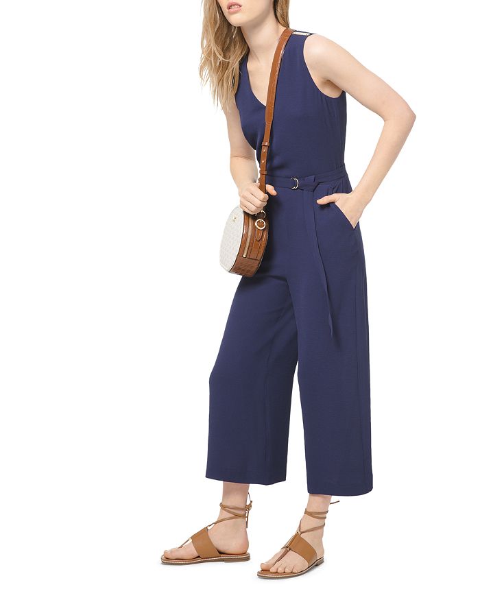 MICHAEL Michael Kors Belted Wide-Leg Crepe Jumpsuit | Bloomingdale's