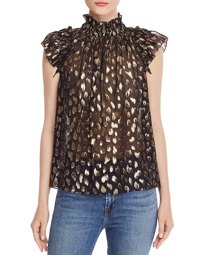 Rebecca Taylor Sleeveless Leopard Print Metallic Top | Bloomingdale's