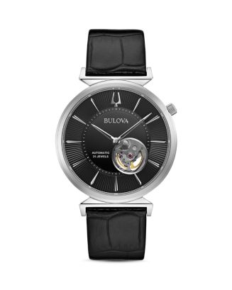 Bulova Regatta Slim Black Leather Strap Watch, 38mm | Bloomingdale's