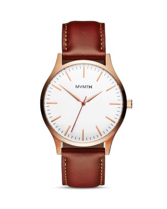 MVMT The 40 Series White-Dial Brown-Strap Watch, 40mm | Bloomingdale's