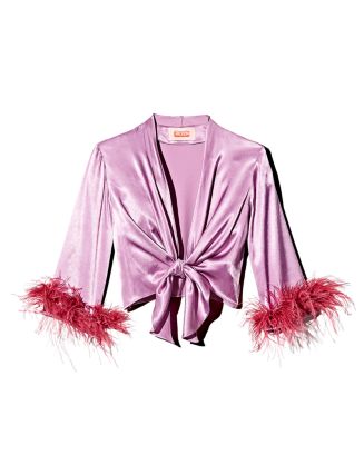 Rezek Studio Tie-Front Feather-Trim Top | Bloomingdale's
