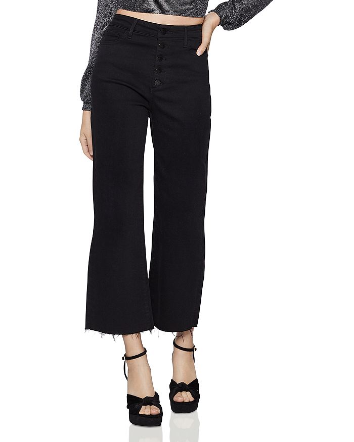 BCBGeneration Raw-Edge Cropped Wide-Leg Jeans in Jet Black | Bloomingdale's
