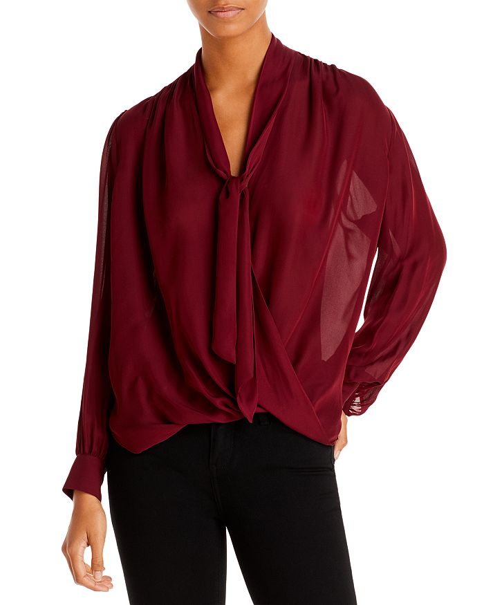 7 For All Mankind Twisted Tie Neck Blouse | Bloomingdale's