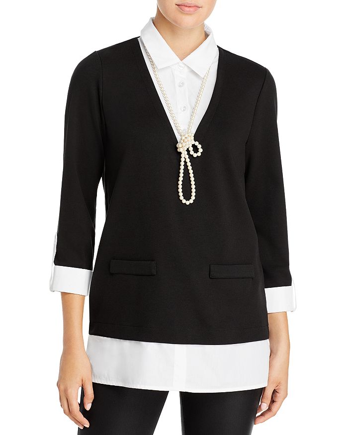 KARL LAGERFELD PARIS Faux Pearl Two For One Top | Bloomingdale's