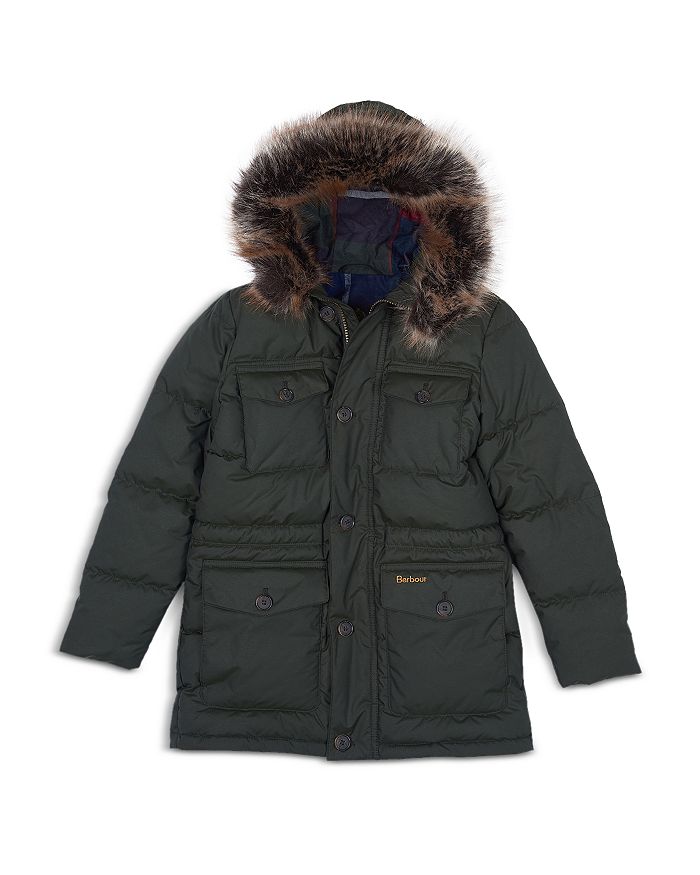 Barbour Boys' Morton Quilted Faux Fur Trim Hooded Parka - Big Kid | Bloomingdale's
