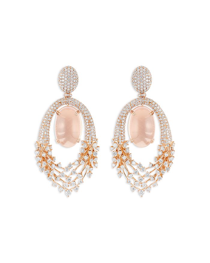 HUEB 18K Rose Gold Luminus Quartz & Diamond Orbital Drop Earrings ...