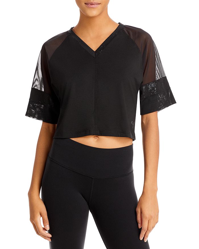 PUMA Fashion Luxe Mesh Sleeve Cropped Top | Bloomingdale's