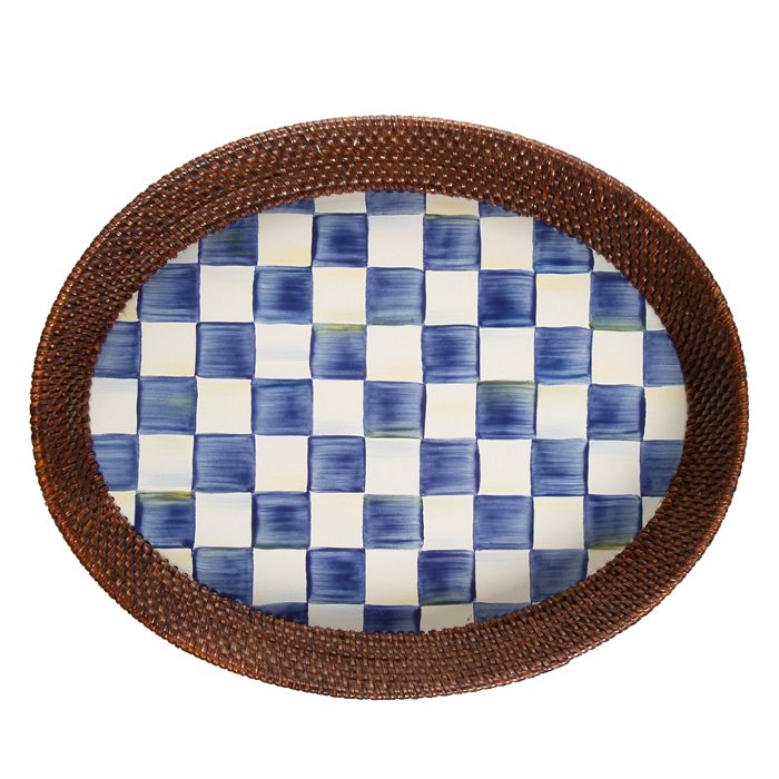 Mackenzie-Childs Royal Check Rattan & Enamel Tray, Large | Bloomingdale's