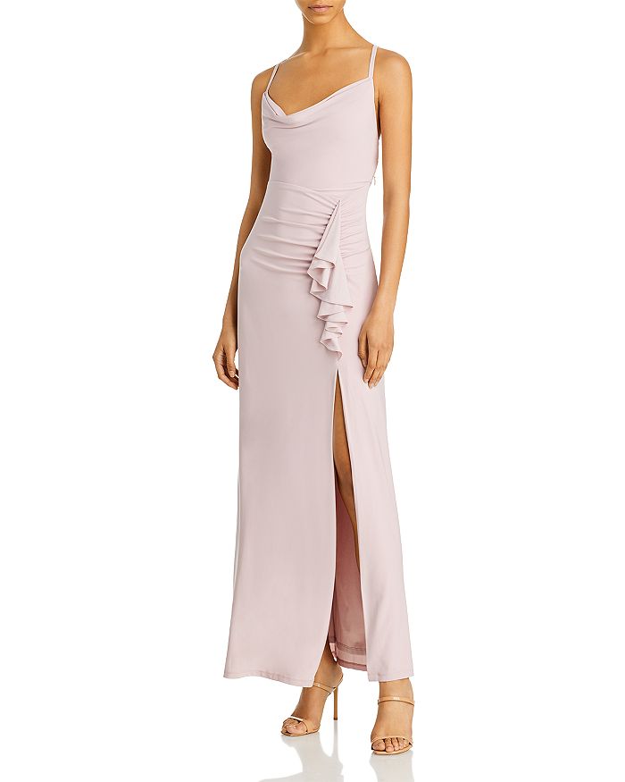 AQUA Ruffled Cowl Neck Gown | Bloomingdale's