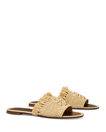 Tory Burch Women's Eleanor Double T Raffia Slide Sandals | Bloomingdale's