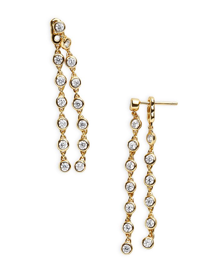 BAUBLEBAR Leia Cubic Zirconia Double Row Linear Drop Earrings in 18K ...