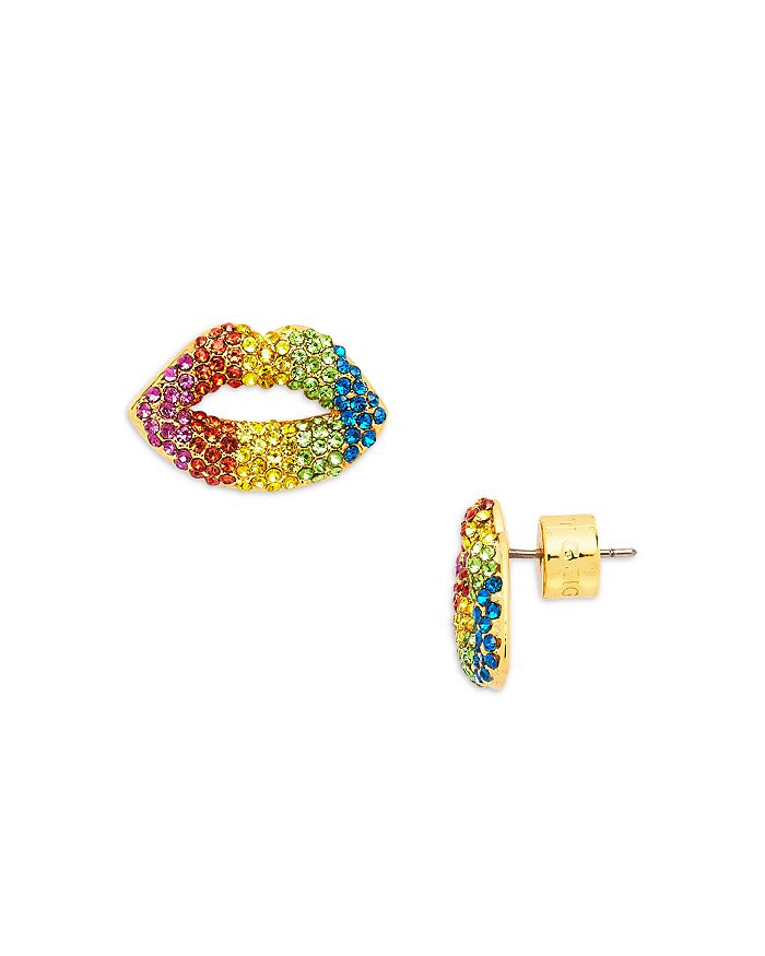 KURT GEIGER LONDON Rainbow Pavé Lip Stud Earrings in Gold Tone ...
