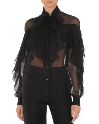 Alberta Ferretti Silk Sheer Ruffle Blouse | Bloomingdale's
