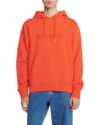 Sandro Retro Organic Cotton Fleece Embroidered Logo Hoodie | Bloomingdale's