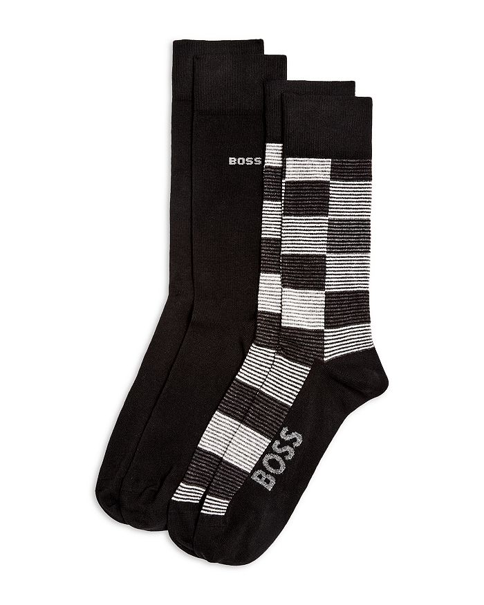 BOSS Stripe & Solid Logo Socks - Pack Of 2 | Bloomingdale's