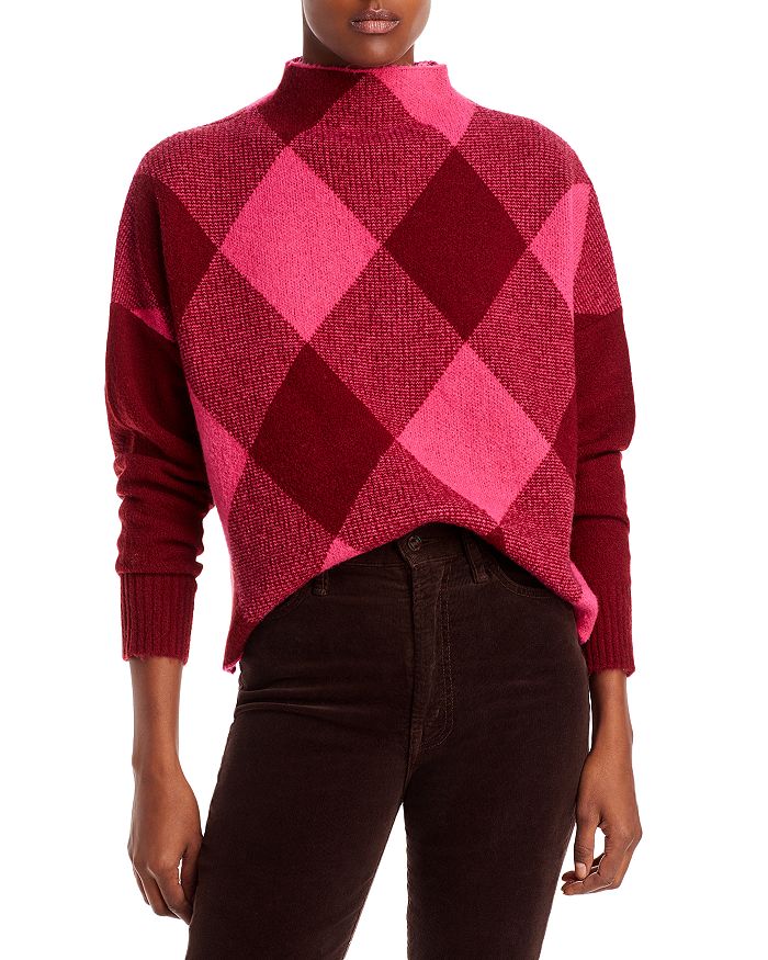 AQUA Check Mock Neck Sweater - 100% Exclusive | Bloomingdale's