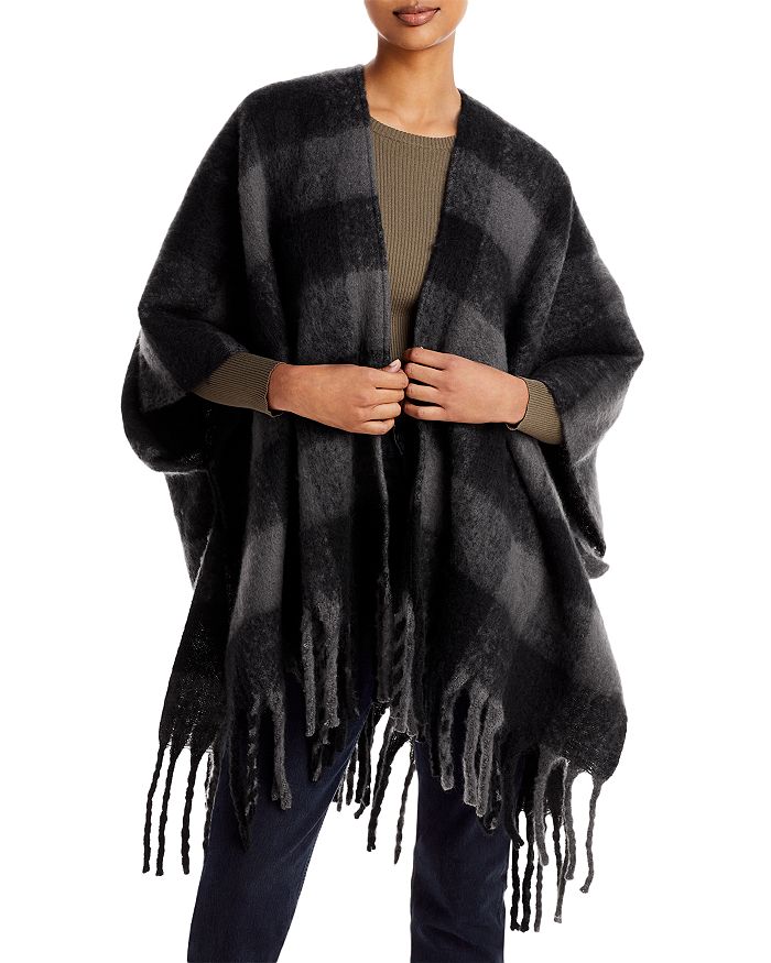 AQUA Buffalo Plaid Fringe Ruana - 100% Exclusive | Bloomingdale's