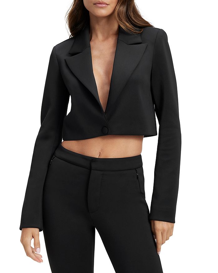 Good American Shiny Scuba Cropped Blazer | Bloomingdale's