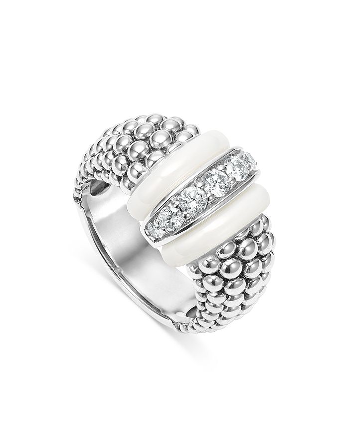 LAGOS Ceramic & Sterling Silver White Caviar Diamond Ring | Bloomingdale's