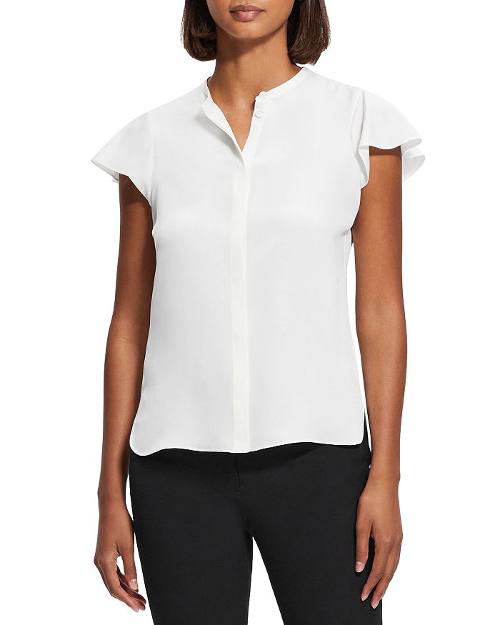 Theory Silk Ruffle Sleeve Top | Bloomingdale's