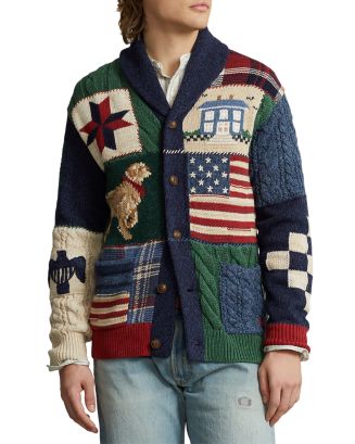 Polo Ralph Lauren Patchwork Cotton-Blend Shawl Cardigan | Bloomingdale's