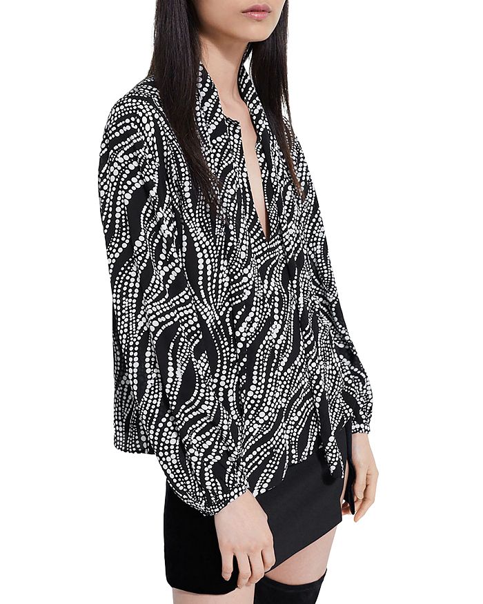 The Kooples Printed Tie Neck Top | Bloomingdale's