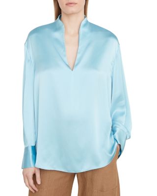 Vince Silk Split Neck Blouse | Bloomingdale's