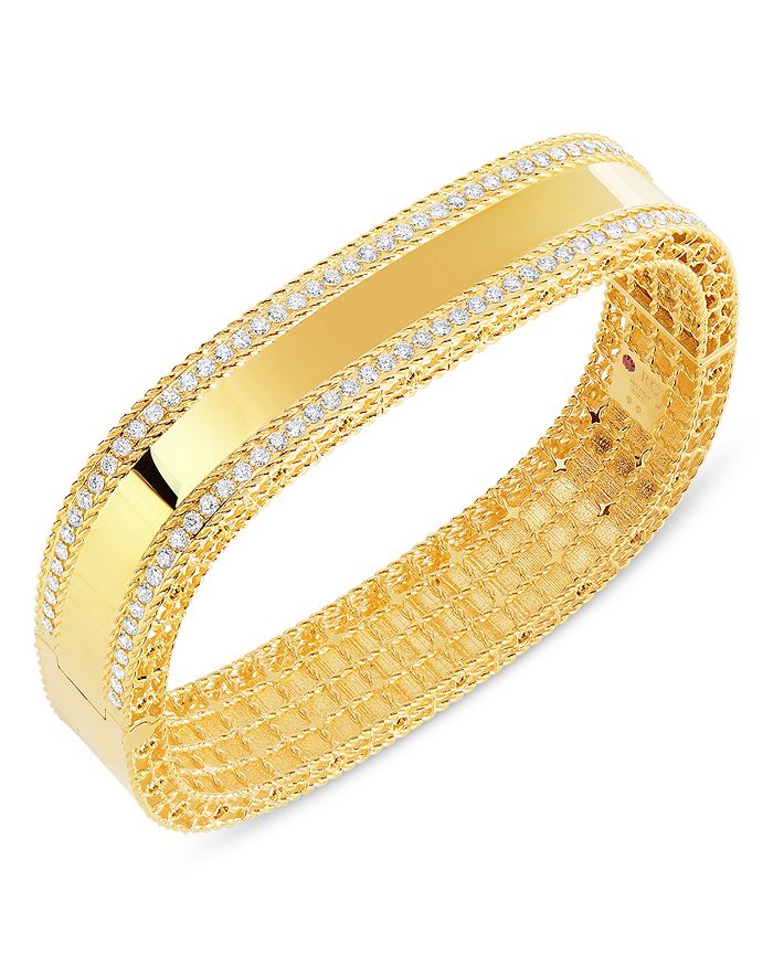 Roberto Coin 18K Yellow Princess Diamond Square Bangle Bracelet ...