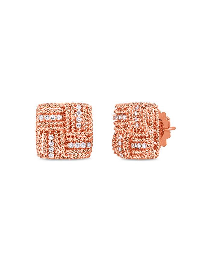 Roberto Coin 18K Rose Gold Opera Diamond Woven Stud Earrings ...