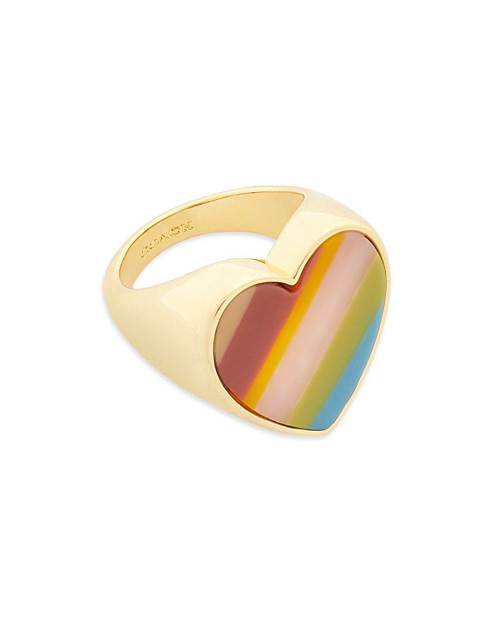 COACH Rainbow Heart Inlay Signet Ring in Gold Tone | Bloomingdale's