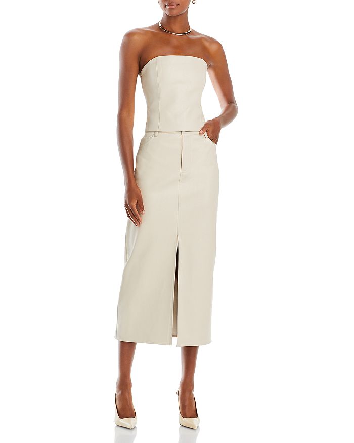 WAYF Brightly Faux Leather Strapless Top & Roberta Faux Leather Midi ...