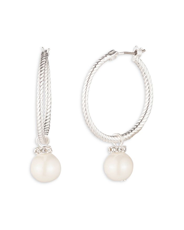 Ralph Lauren Imitation Pearl Charm Rope Chain Hoop Earrings in Silver ...