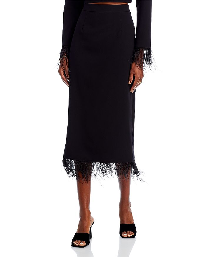 WAYF Kismit Feather Trim Midi Skirt | Bloomingdale's