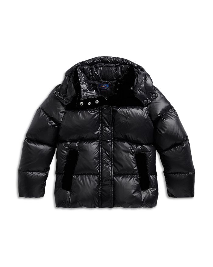 Ralph Lauren Girls' Velvet Trim Hooded Down Puffer Jacket - Big Kid ...