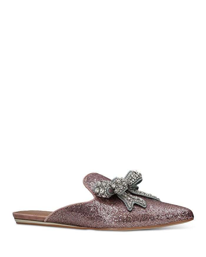KURT GEIGER LONDON Women's Olive Bow Glitter Mule Flats | Bloomingdale's