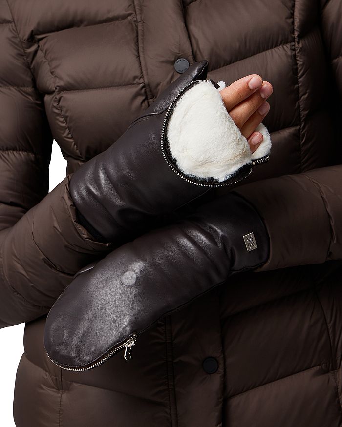 Soia & Kyo Betrice Leather & Faux Fur Zip Top Mittens | Bloomingdale's