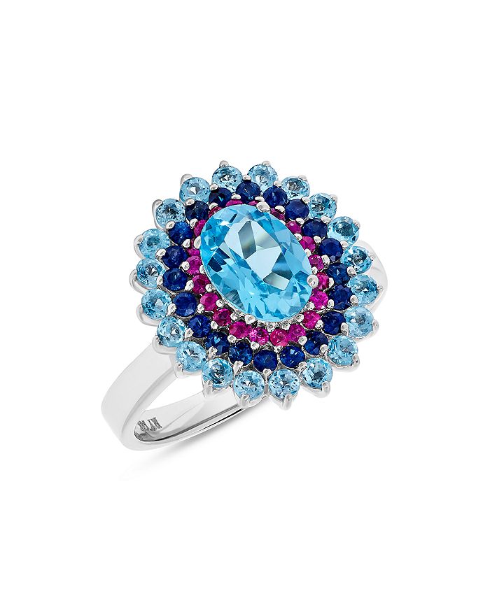Bloomingdale's Fine Collection Blue Topaz, Sapphire & Ruby Sunburst ...