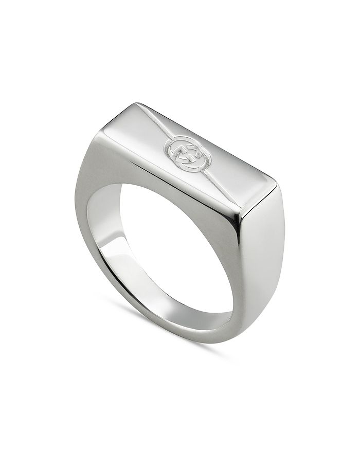 Gucci Sterling Silver Diagonal Interlocking G Rectangular Signet Ring ...