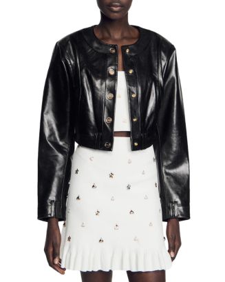 Sandro Miley Leather Cropped Jacket | Bloomingdale's
