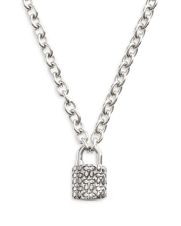COACH Signature Quilted Padlock Pendant Necklace, 18-20" | Bloomingdale's