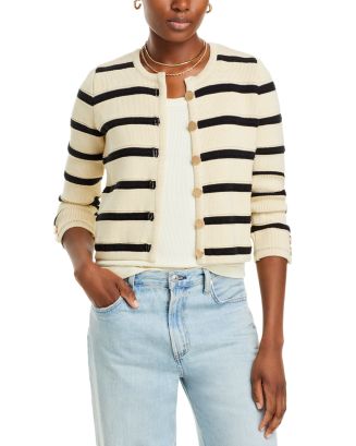 FRENCH CONNECTION Marloe Stripe Crewneck Cropped Cardigan | Bloomingdale's