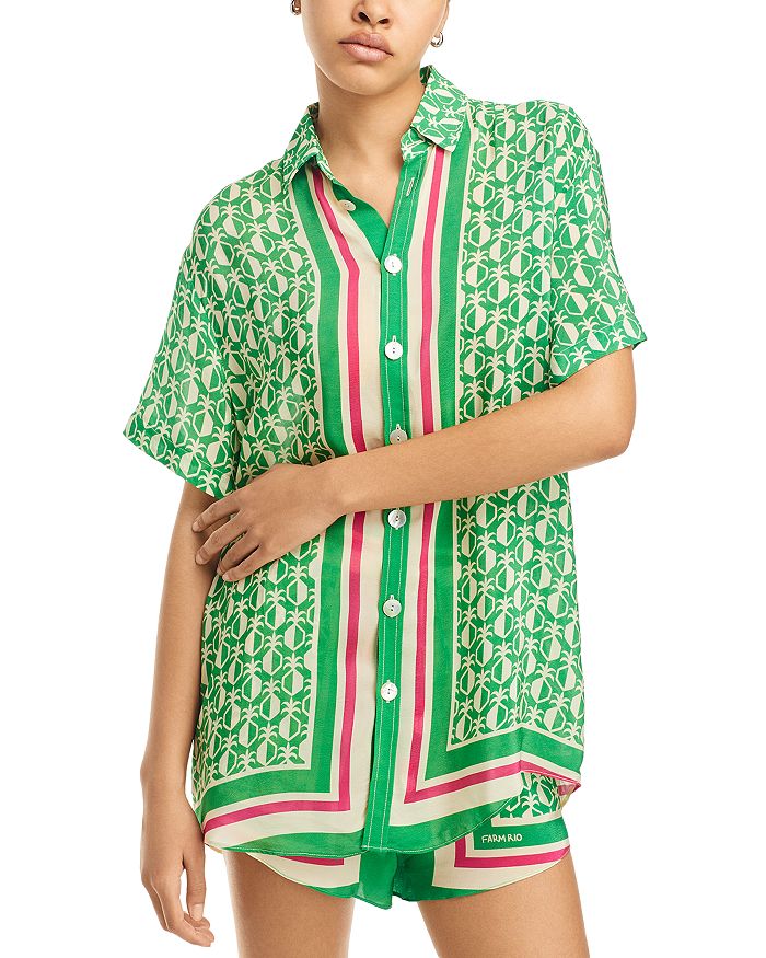 FARM Rio Pineapple Scarf Button Front Top | Bloomingdale's