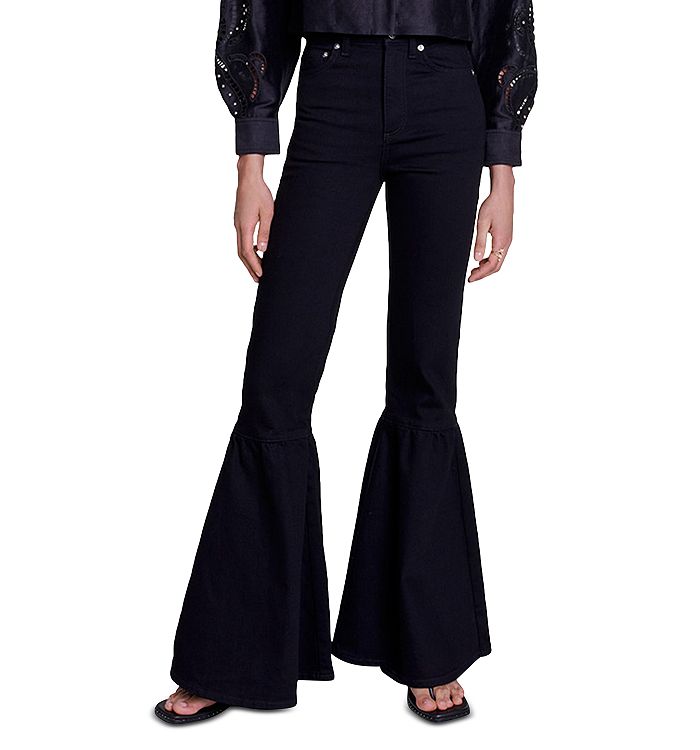 Maje Paflencono High Rise Bell Bottom Jeans in Black | Bloomingdale's