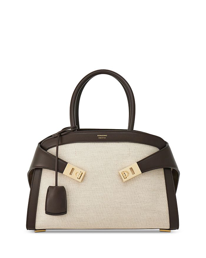 Ferragamo Small Hug Leather & Canvas Top Handle Shoulder Bag ...