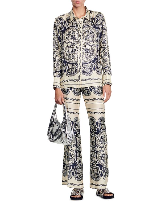 Sandro Paisley Silk Shirt & Teylor Flared Pants | Bloomingdale's
