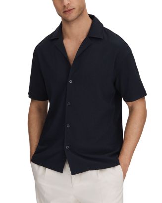 REISS Hunt Textured Regular Fit Button Down Camp Shirt | Bloomingdale's